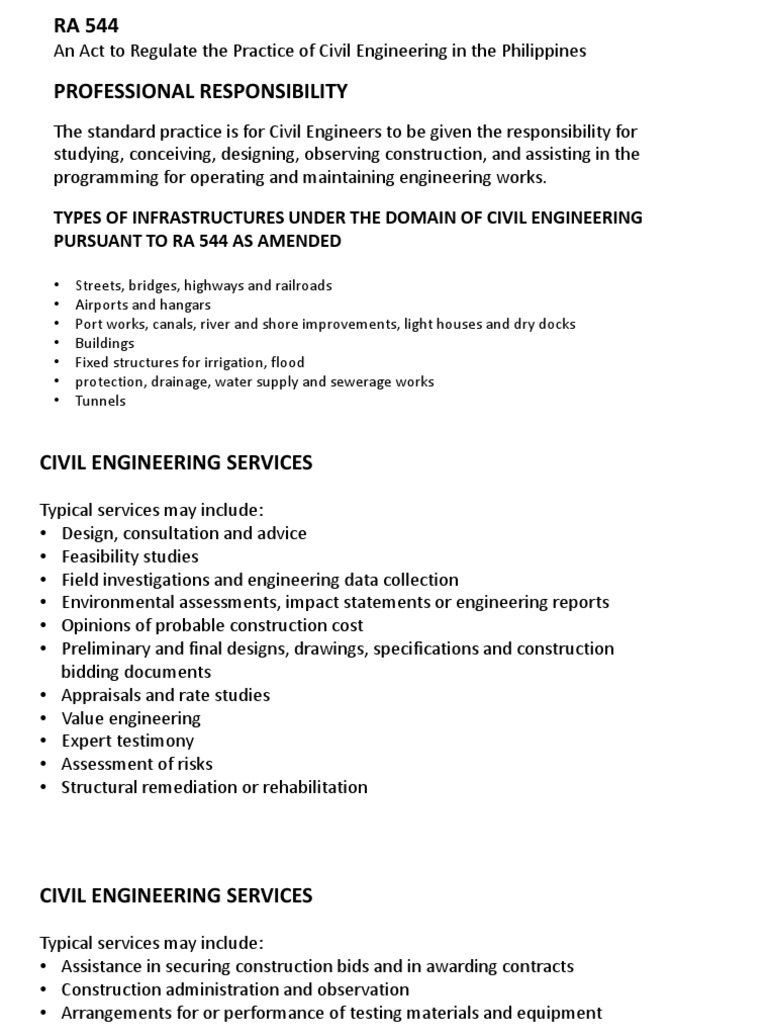 RA 544 CE Services | PDF | Civil Engineering | Engineer