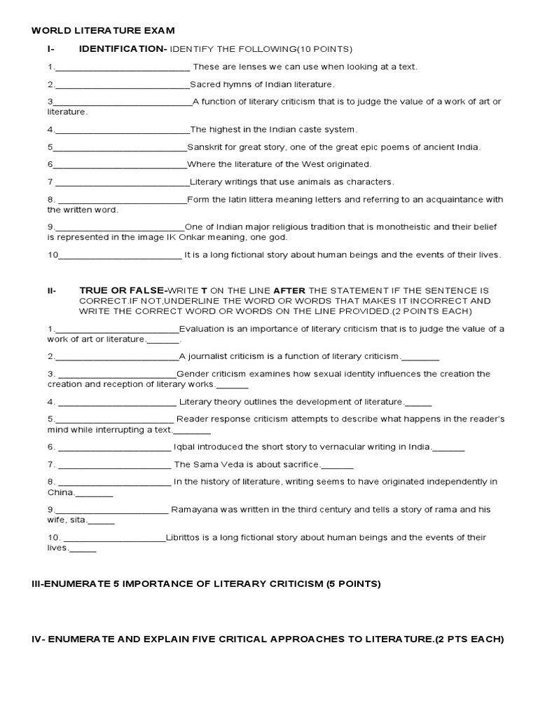 World Literature Exam | PDF | Literary Criticism | Monotheism