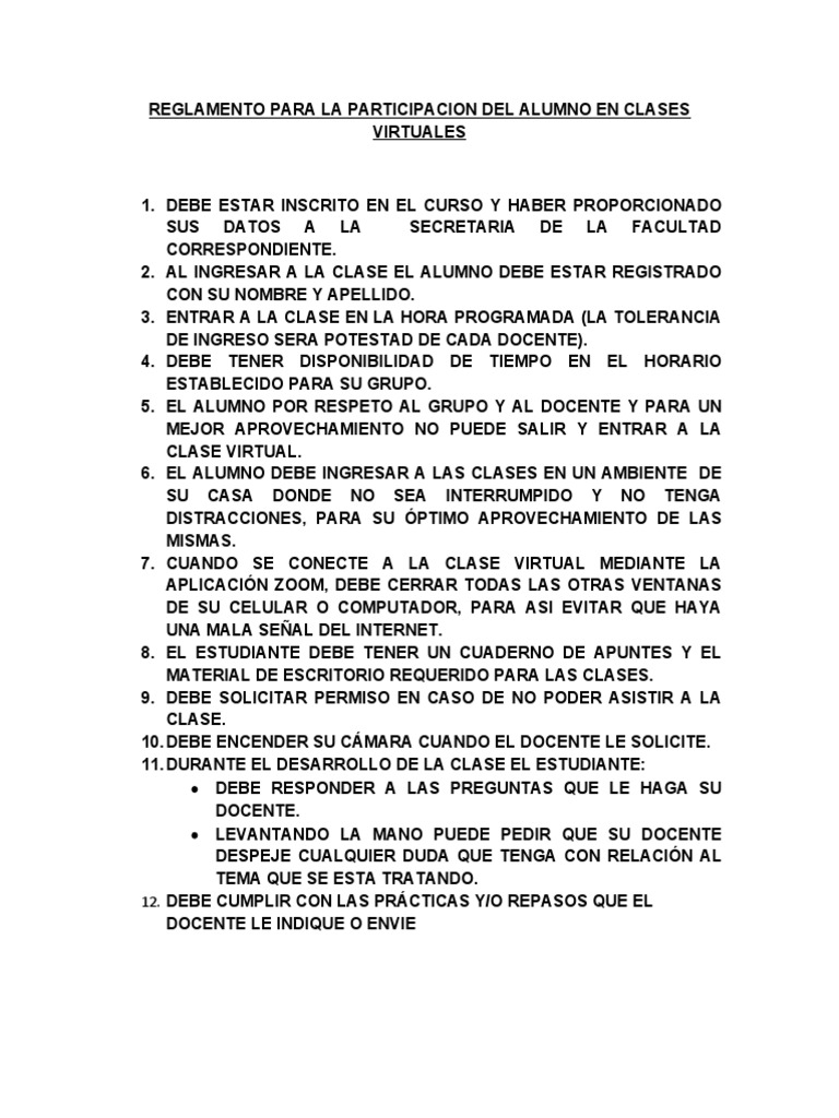 Reglamento para Los Alumnos para La Asistencia A Clases Virtuales | PDF