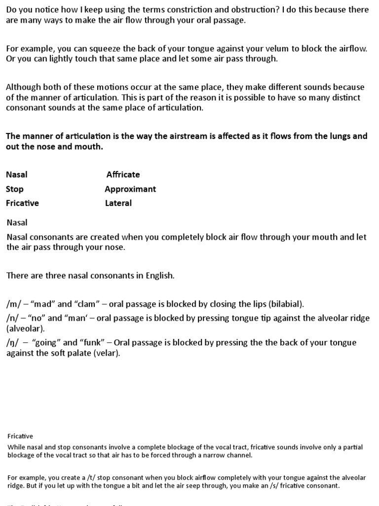 Understanding Manner of Articulation | PDF | Human Voice | Phonetics