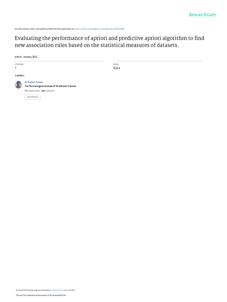 Evaluating The Performance of Apriori and Predictive Apriori Algorithm To Find New Association ...