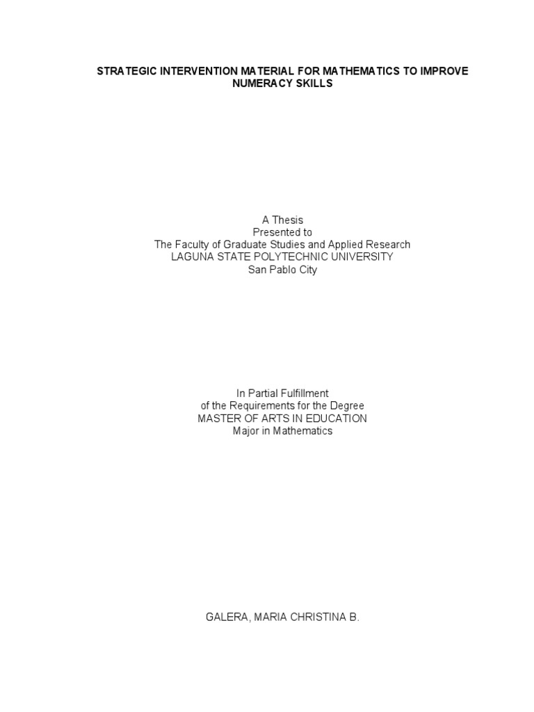 Strategic Intervention Material For Mathematics To Improve Numeracy ...