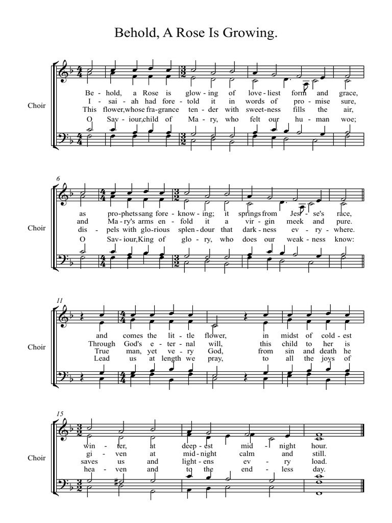 Behold, A Rose Is Growing - Full Score | PDF | Latin Script