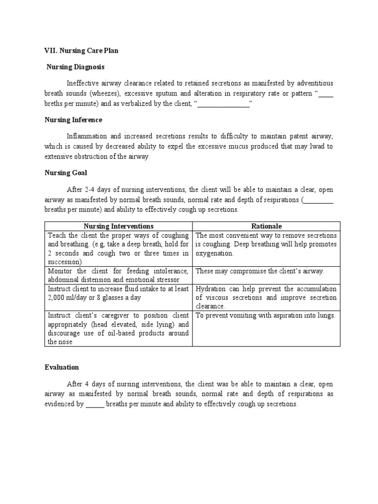VII. Nursing Care Plan Nursing Diagnosis | PDF