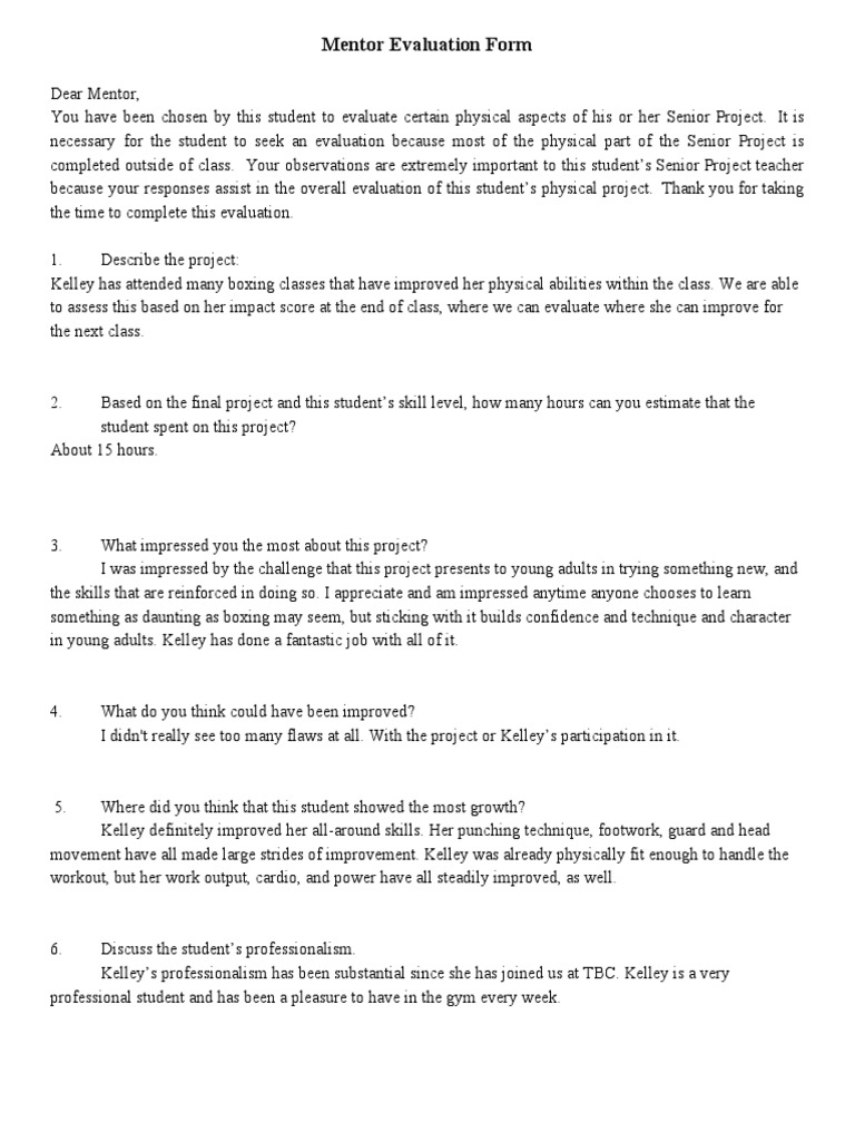 Mentor Evaluation Form | PDF | Mentorship | Applied Psychology