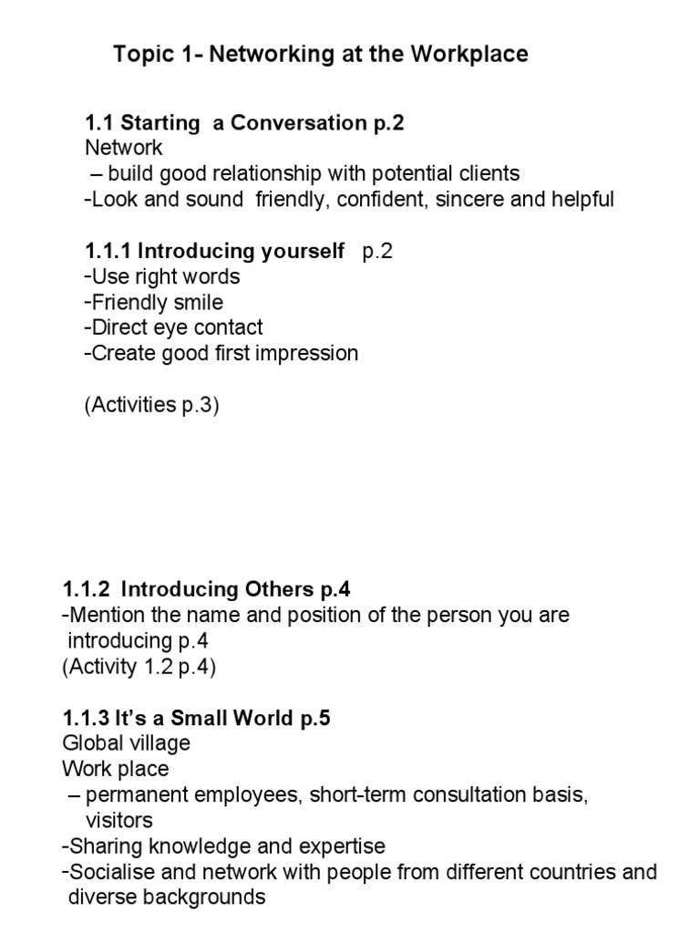 Topic 1 Networking at The Worplace | PDF