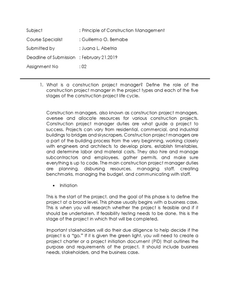 Principle of Construction Management Assignment No.2 (Final) | PDF ...