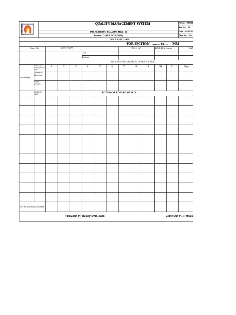 Quality Roll Pass Card Template | PDF