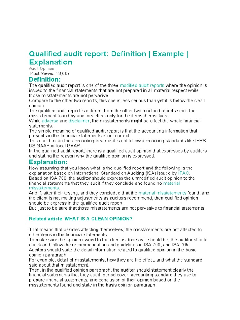 Qualified Audit Report: Definition - Example - Explanation | PDF ...