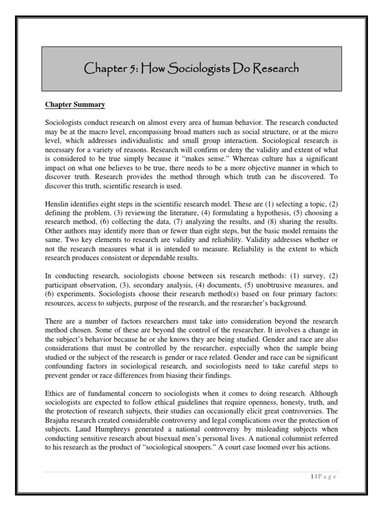 Chapter 5: How Sociologists Do Research | PDF | Survey Methodology ...