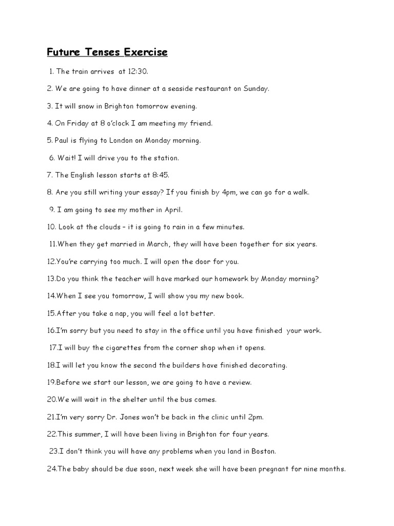 Future Tenses Exercise | PDF
