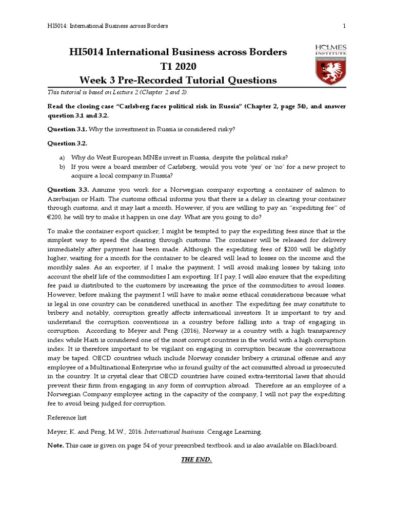 HI5014 Week 3 Pre-Recorded Tutorial Questions - Edited | PDF | Corruption | Bribery