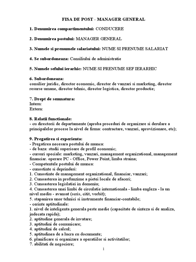 Fisa de Post | PDF