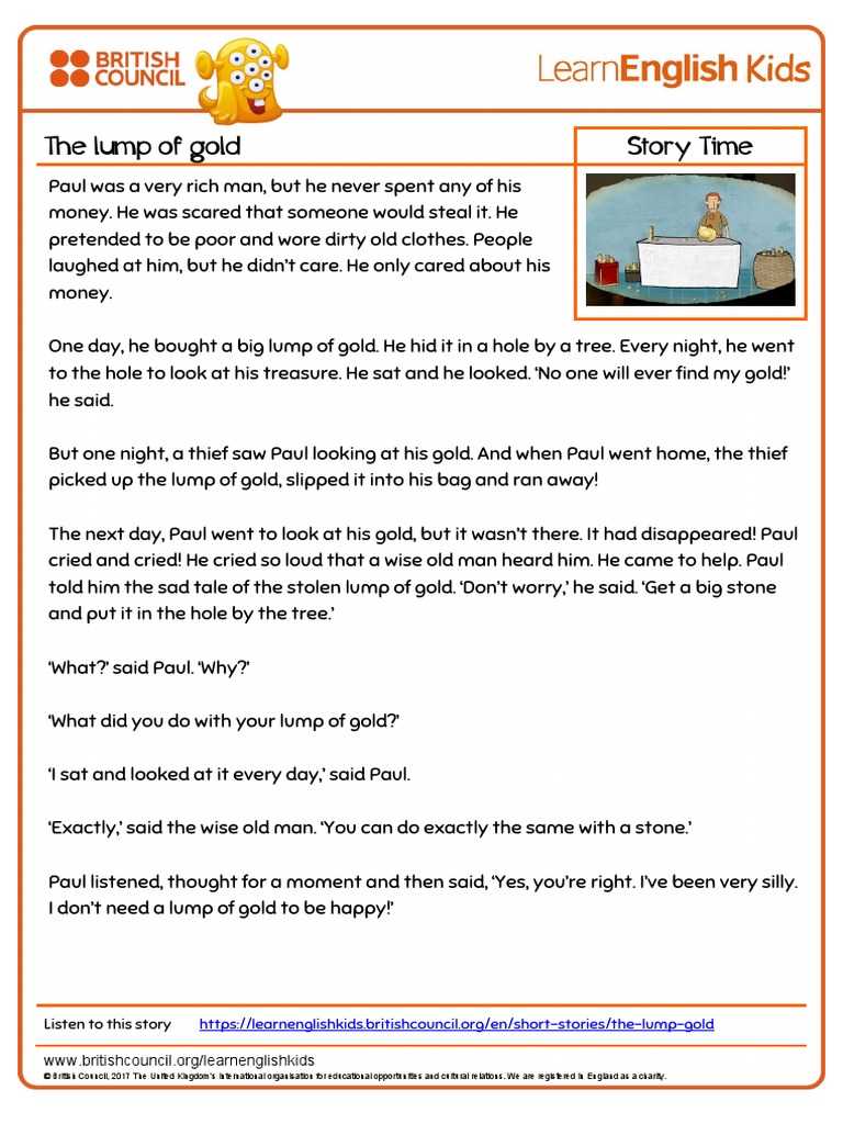 Short Stories Story Time The Lump of Gold Transcript | PDF