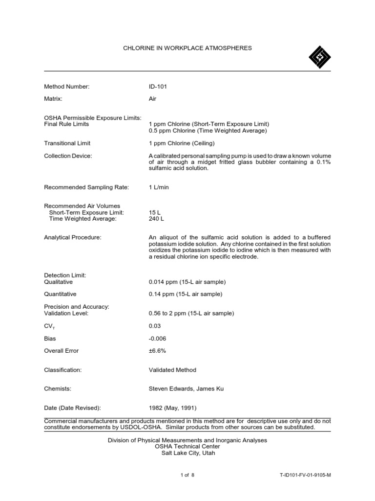 Id 101 | PDF | Chlorine | Buffer Solution