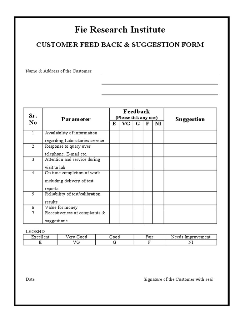 Laboratory Customer Feedback Form | PDF