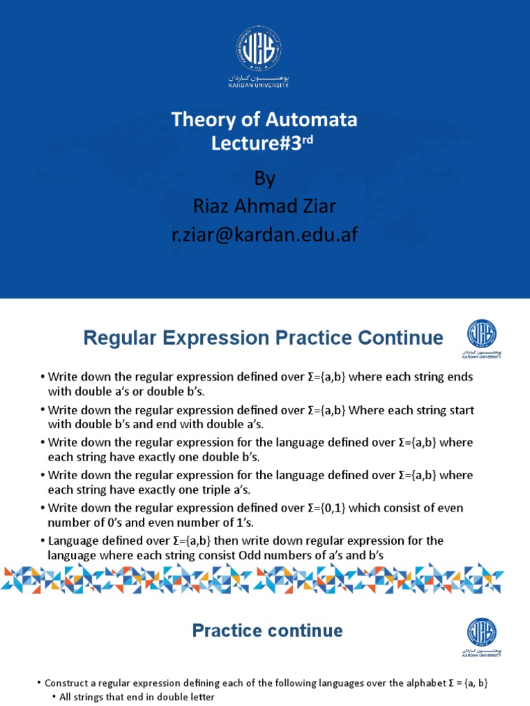 Theory of Automata Lecture#3: by Riaz Ahmad Ziar R.ziar@kardan - Edu.af | Download Free PDF ...