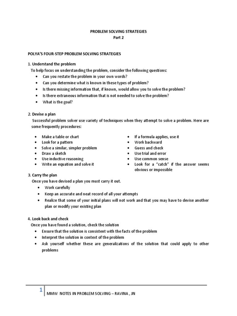 Problem Solving Strategies | PDF | Teaching Mathematics | Cognition