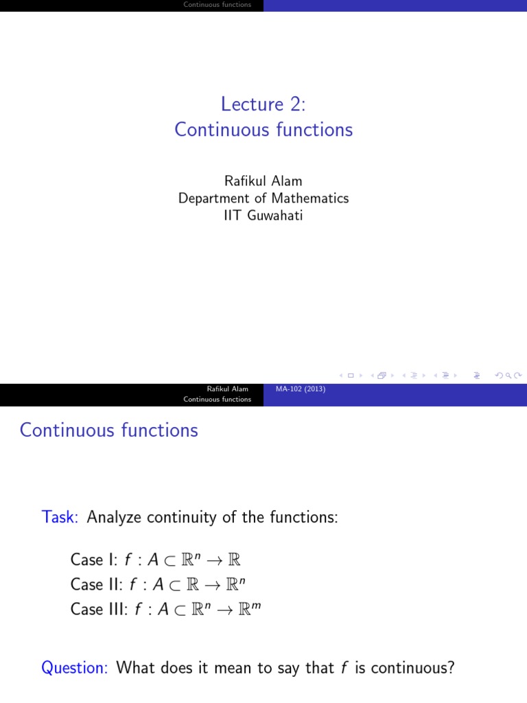 Continuous Functions: Rafikul Alam Department of Mathematics IIT Guwahati | Download Free PDF ...