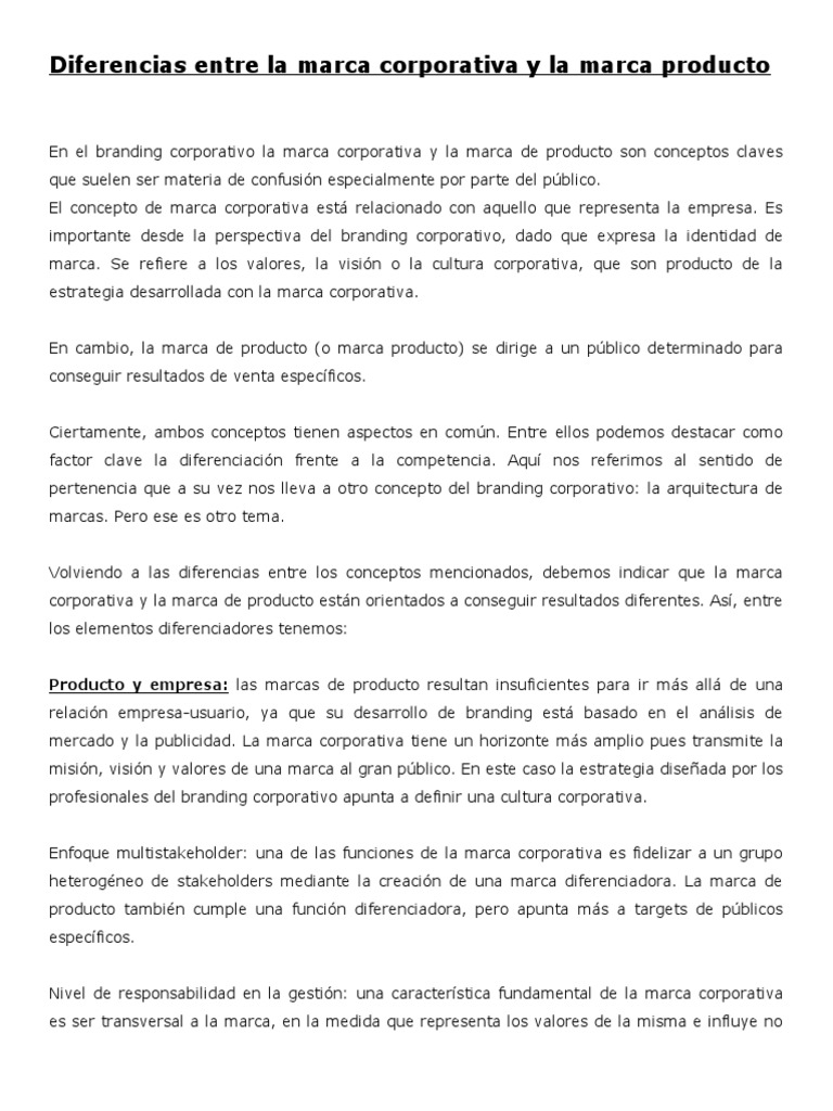 Diferencias Entre La Marca Corporativa y La Marca Producto. | PDF ...