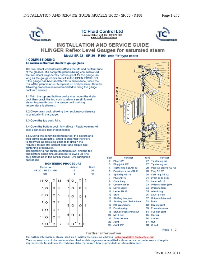 Level Glass Gauge Tightening Procedure | PDF | Nut (Hardware) | Screw