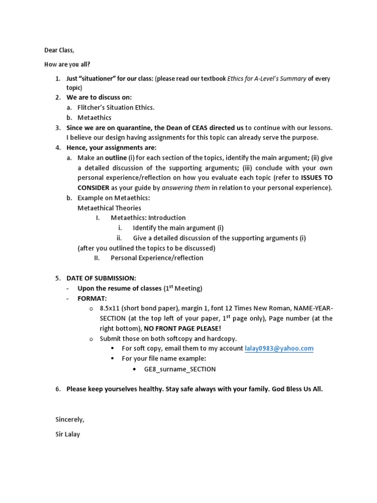 Ethics Assignments for Students | PDF | Language Arts & Discipline
