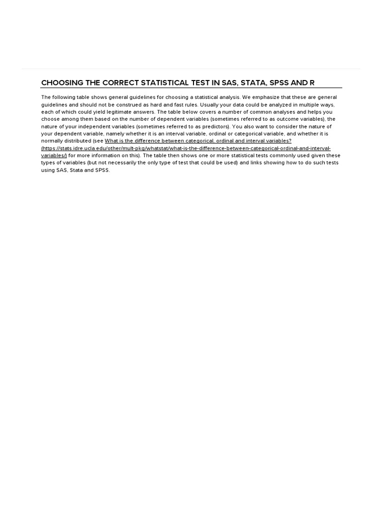 Choosing The Correct Statistical Test in SAS, Stata, SPSS and R - IDRE ...
