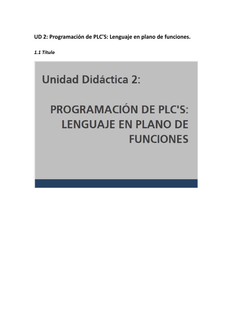 Manual UD2. Programacion de PLCS. Lenguaje en Plano de Funciones | PDF