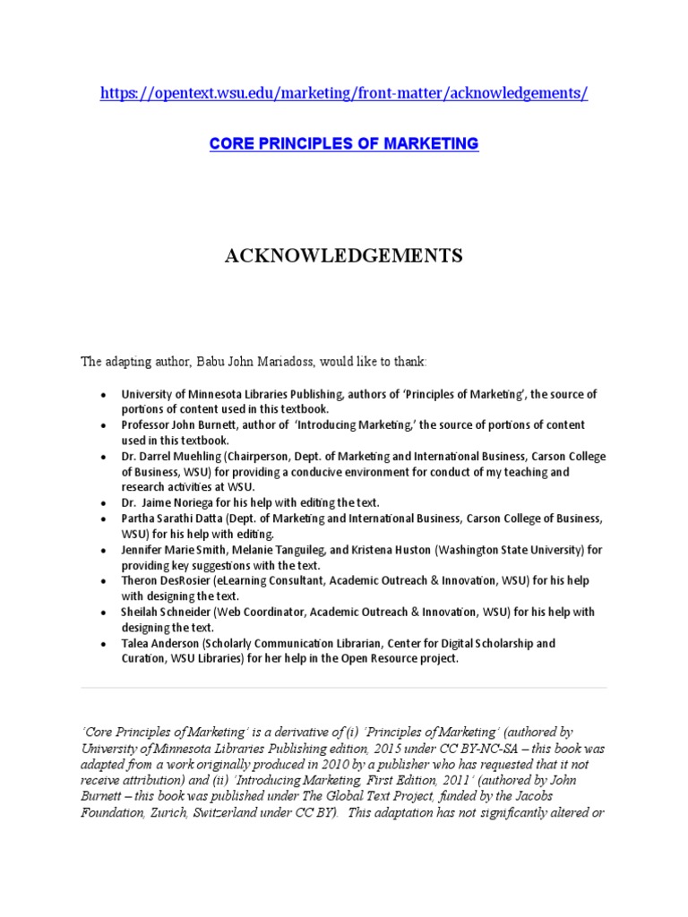 Acknowledgements for Core Marketing Principles | PDF | Communication ...