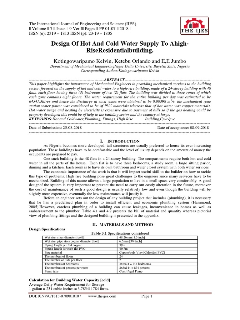 Design of an Efficient Hot and Cold Water Supply System for a 24-Story ...