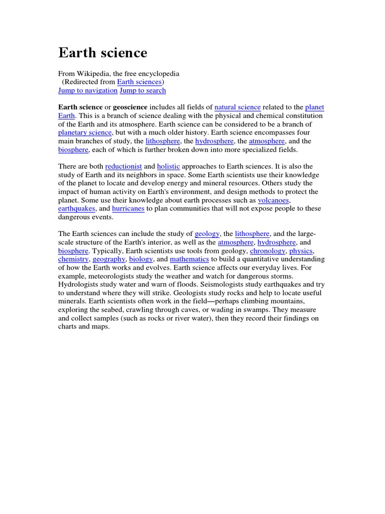 Earth Science: Earth Science or Geoscience Includes All Fields of | PDF