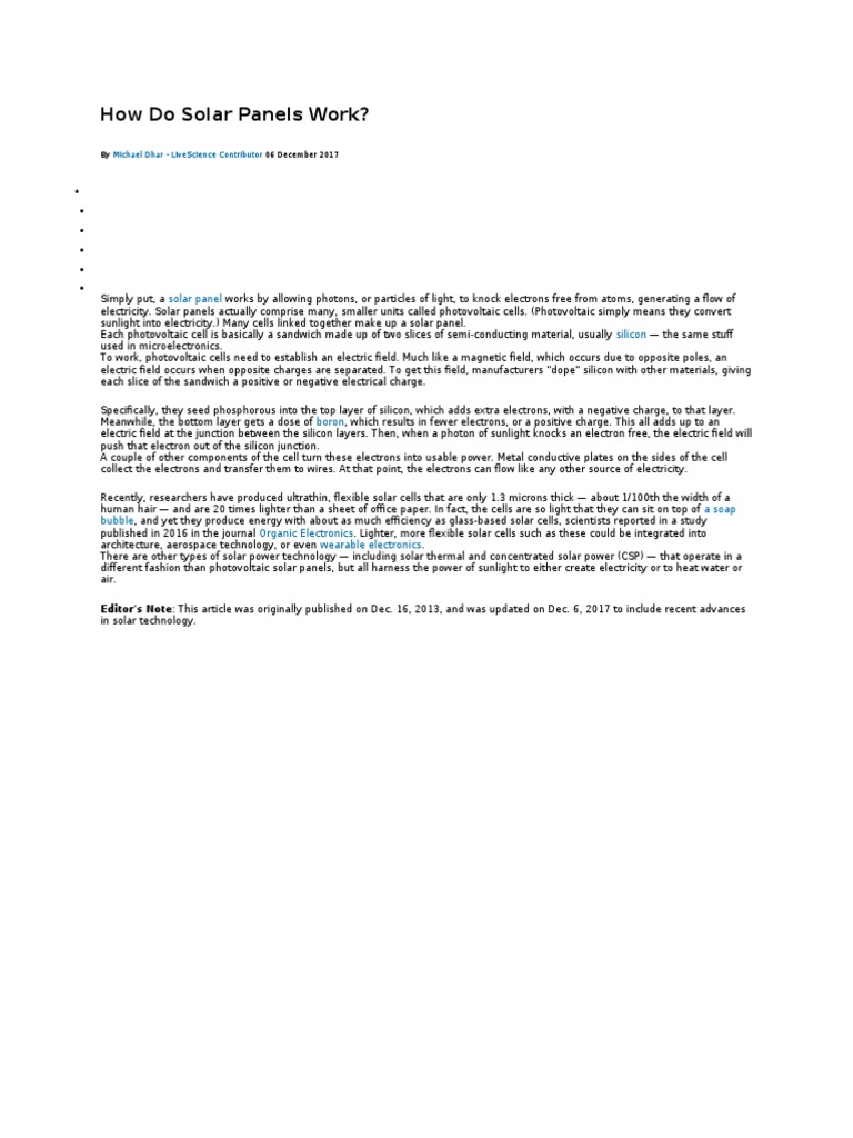 How Do Solar Panels Work | PDF | Solar Cell | Photovoltaics