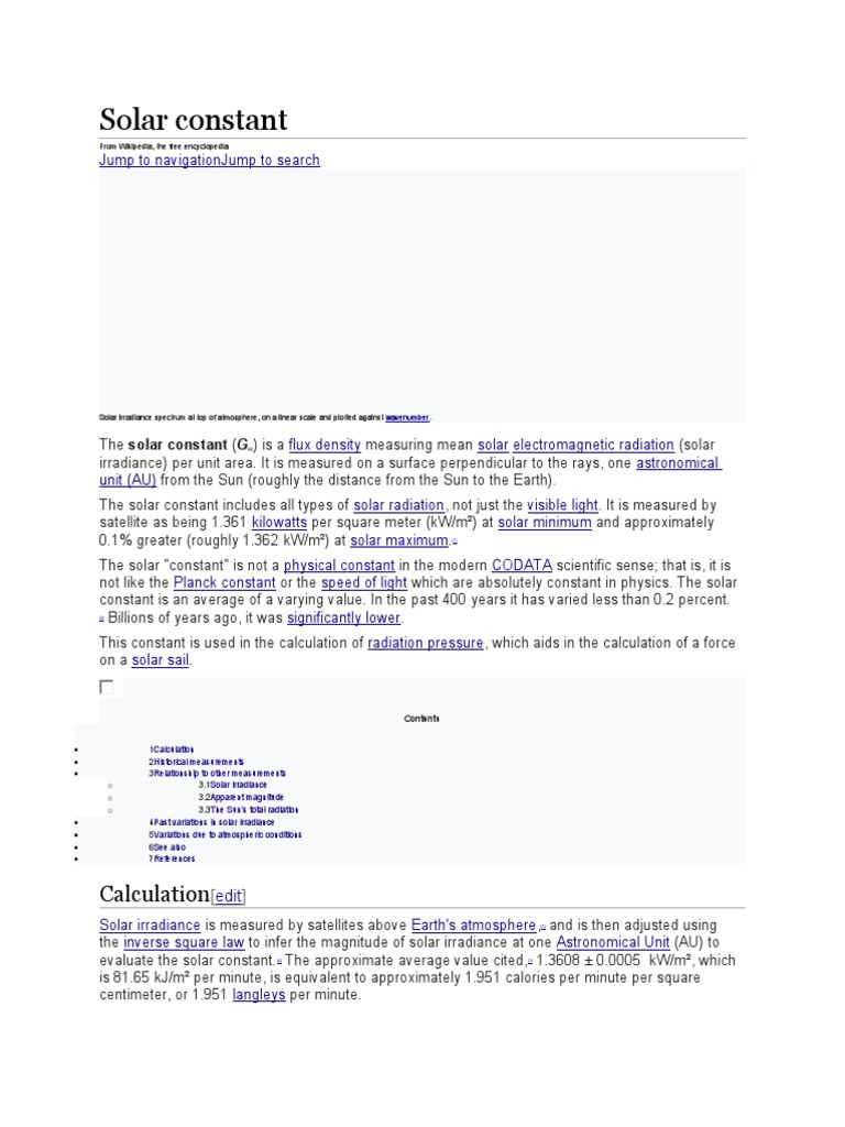 Solar Constant: Calculation | PDF | Sun | Bodies Of The Solar System