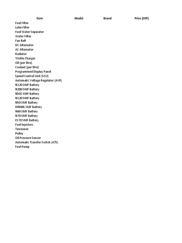 List of Generator Parts | PDF | Technology & Engineering