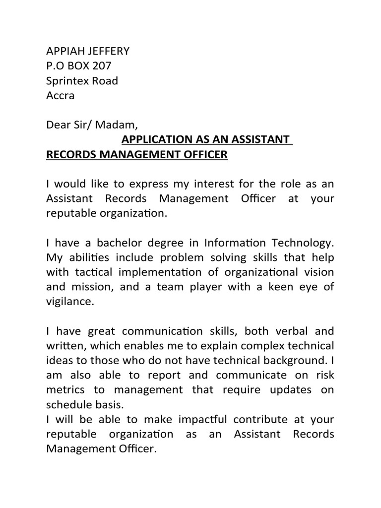Application for Assistant Records Officer | PDF