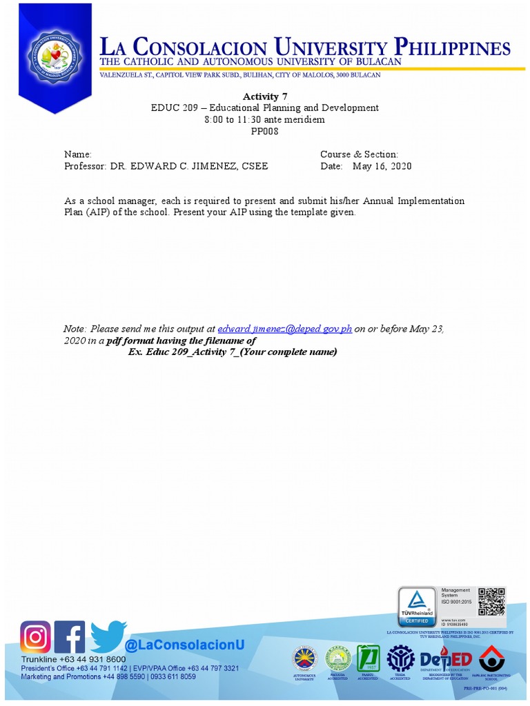 EDUC 209 Activity 7 Annual Implementation Plan template | PDF