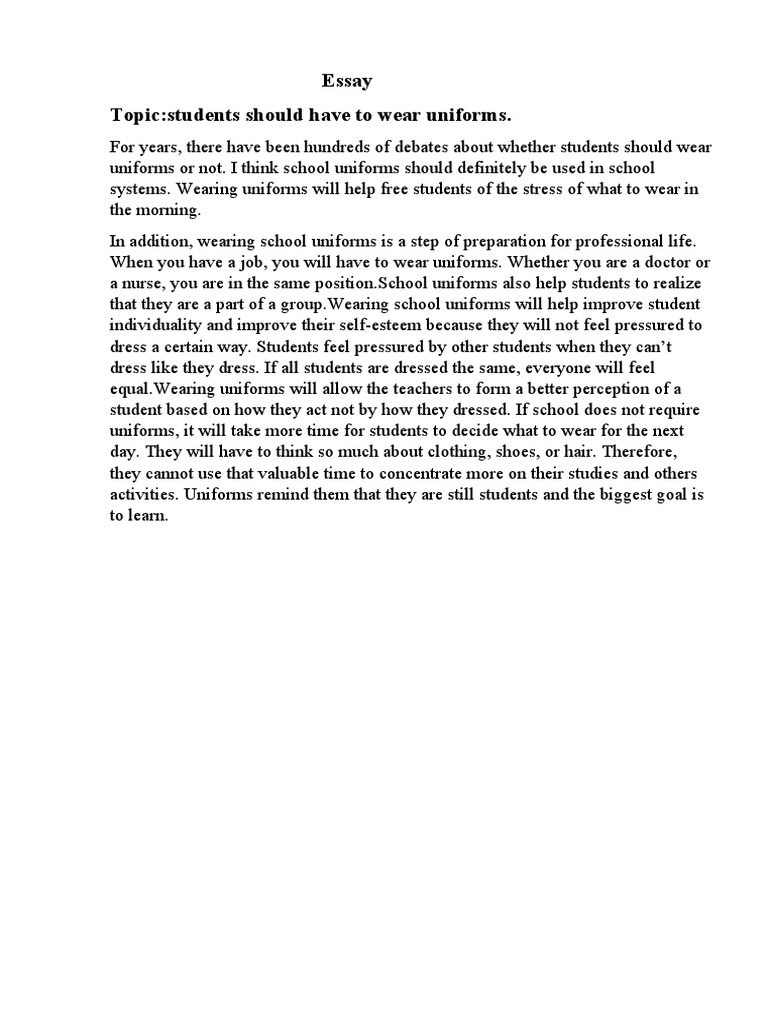 Essay Topic:students Should Have To Wear Uniforms | PDF | Career ...
