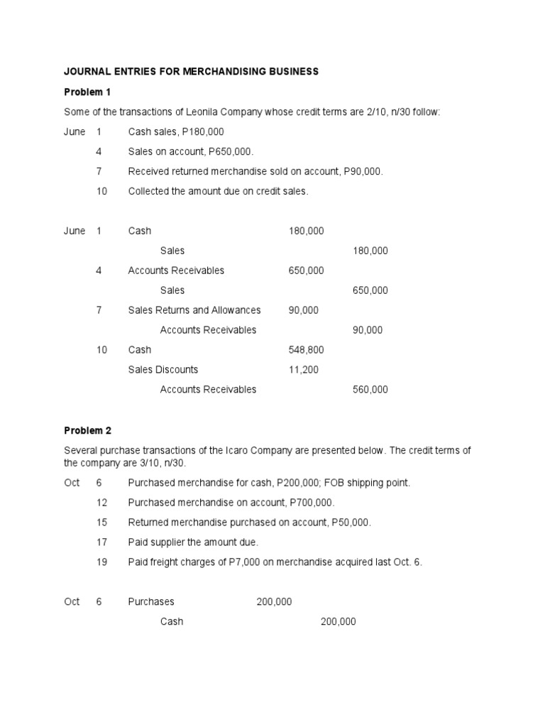 Merchandising Business Journal Entries | PDF | Receipt | Accounts Payable