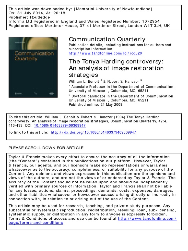 Communication Quarterly: To Cite This Article: William L. Benoit ...