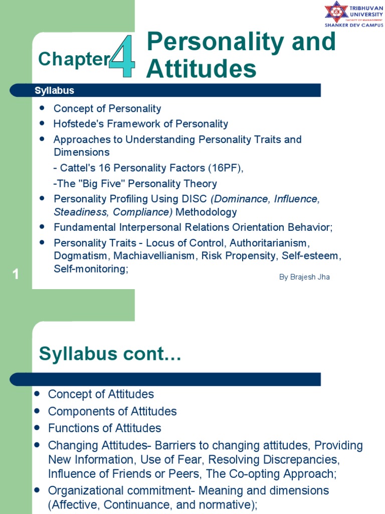 Personality and Attitudes Syllabus Breakdown | PDF | Attitude ...