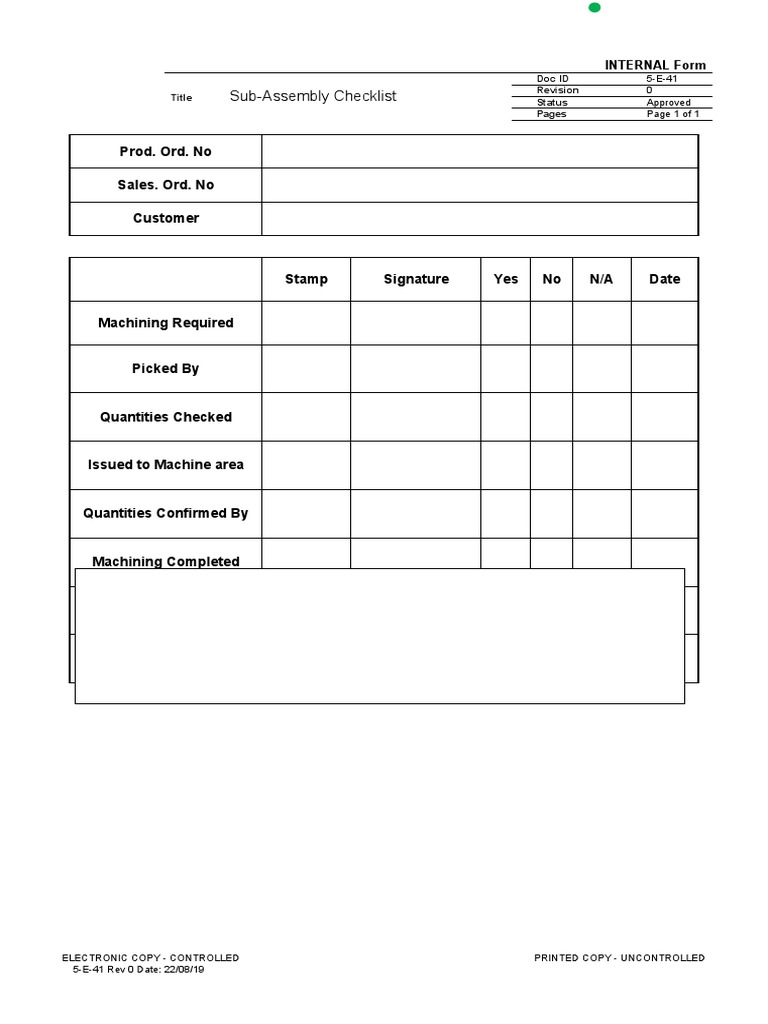 Sub-Assembly Checklist | PDF