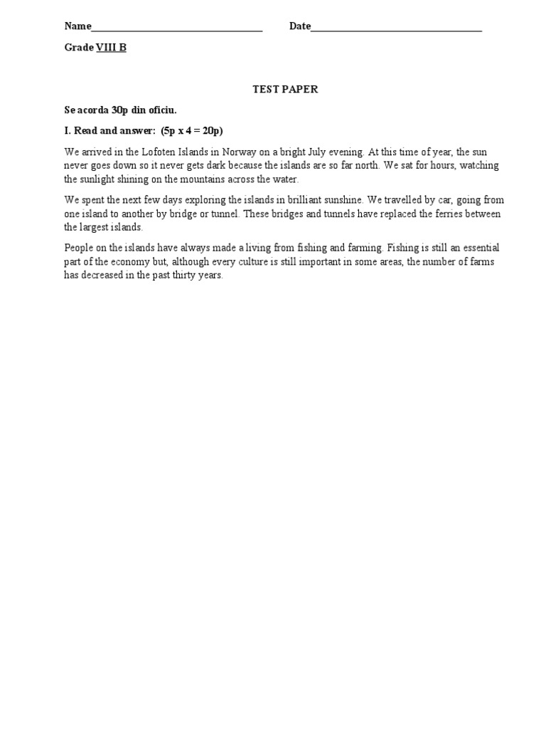 Name - Date - Grade VIII B | PDF