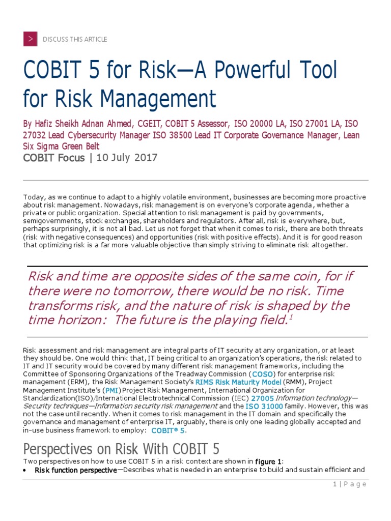 COBIT Focus COBIT 5 For Risk A Powerful Tool For Risk Management - NLT ...