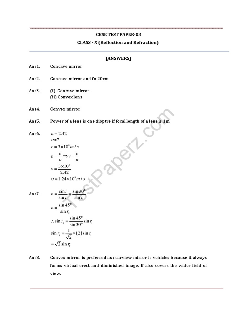 Reflection-And Refraction Imp Question Paper 3 Solution | PDF | Imaging ...