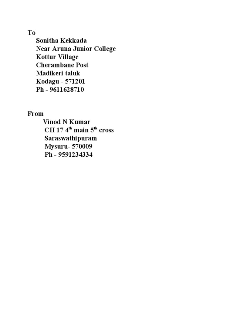 Address Details for Sonitha Kekkada | PDF