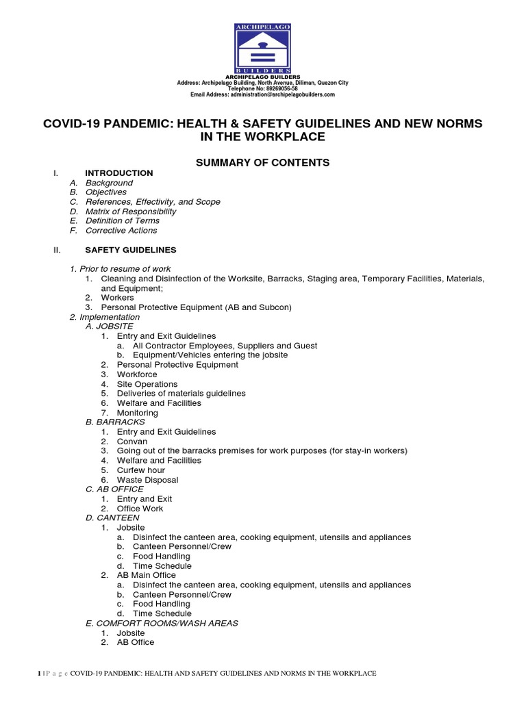 Covid-19 Pandemic: Health & Safety Guidelines and New Norms in The ...