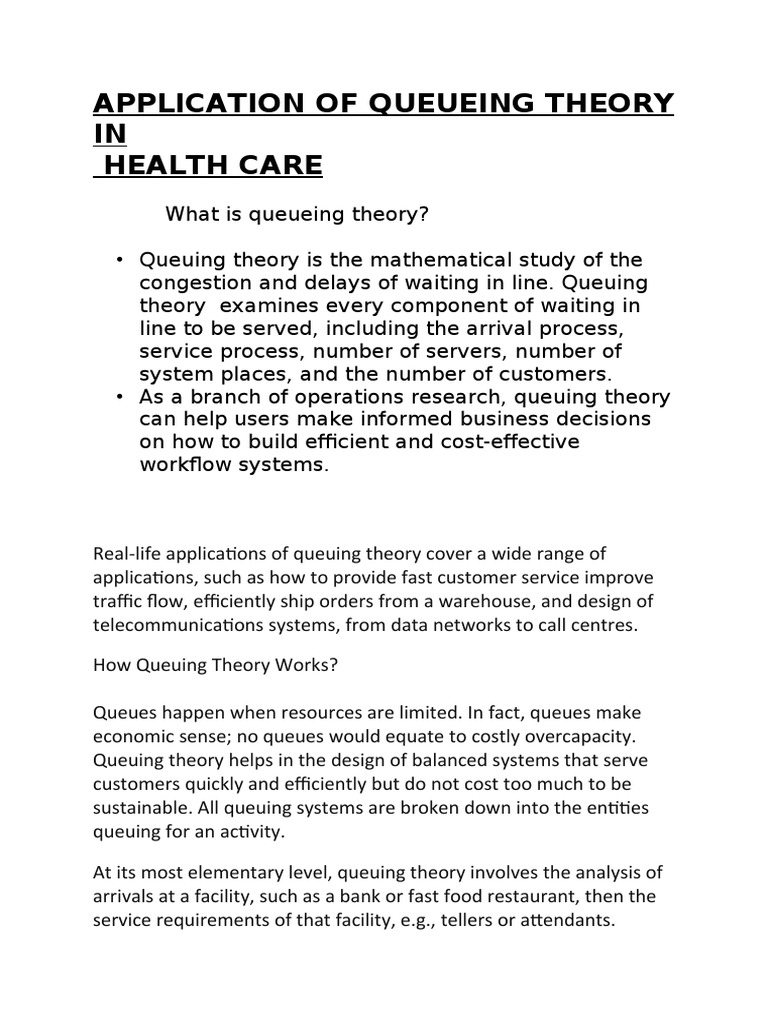 Application of Queueing Theory in Health Care | PDF | Health Care ...