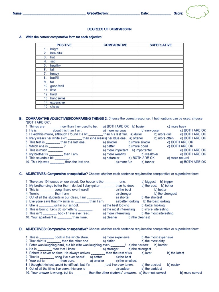Degrees of Comparison | PDF | Adjective | Language Mechanics