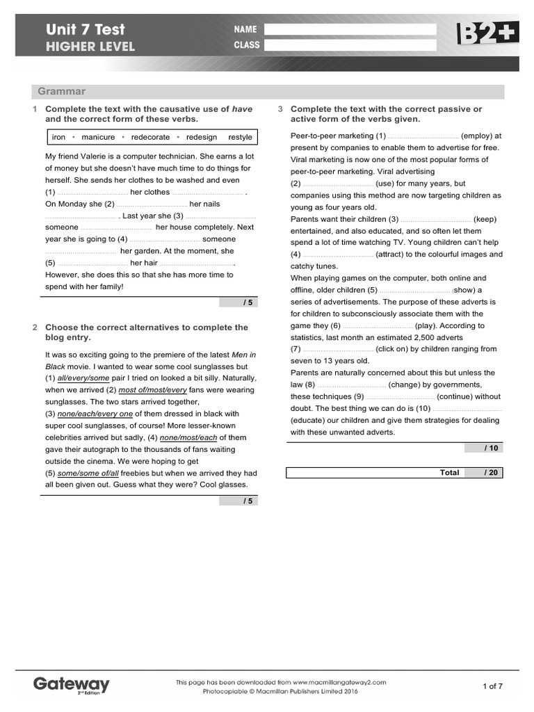 Business Partner B2 Unit 7 Test | PDF | Advertising | Online Advertising