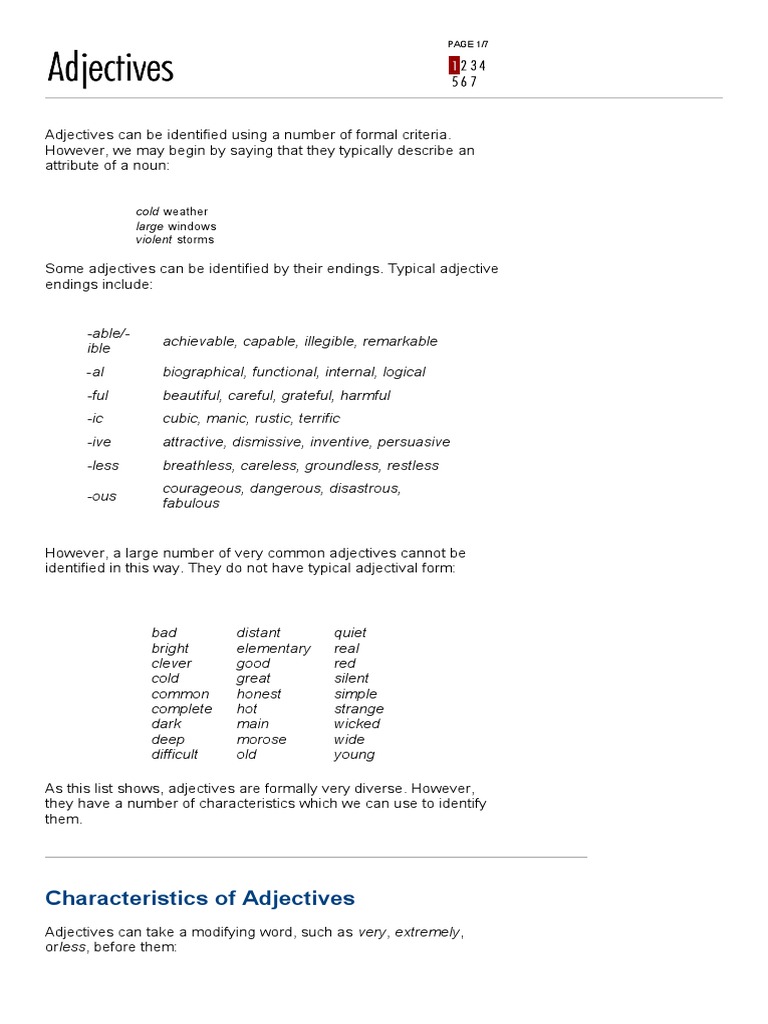 Characteristics of Adjectives: Cold Weather Large Windows Violent ...